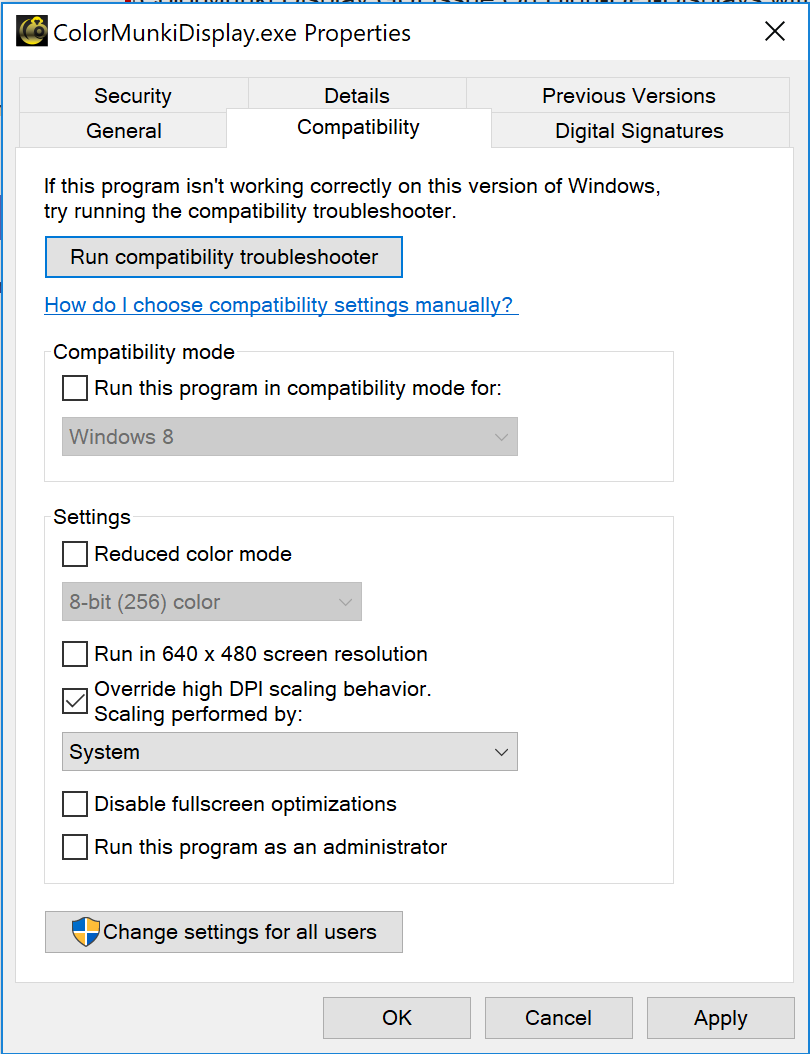 ColorMunki Software GUI Issue on High-DPI Displays Windows 10